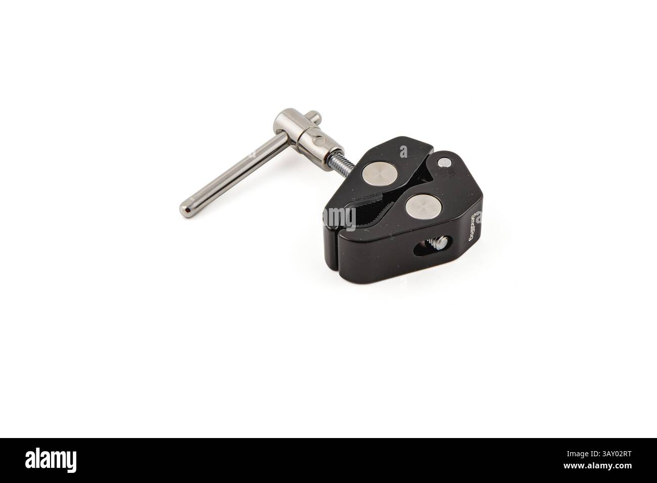 Lviv Ukraine 08.04.25 The sturdy camera mounting clamp rests on a plain ...