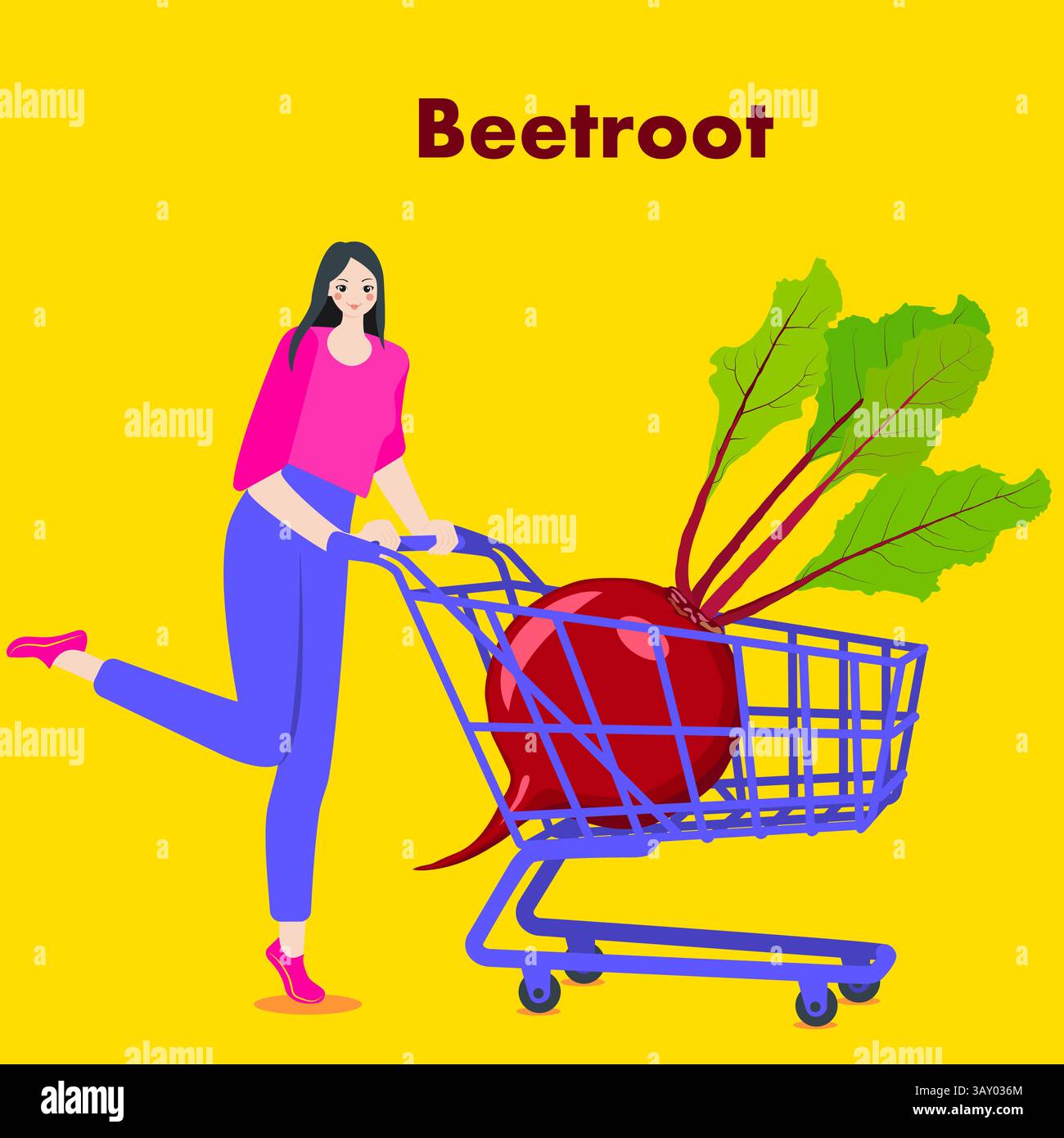 A woman holds cart with red beet or beetroot. Isolated vector ...