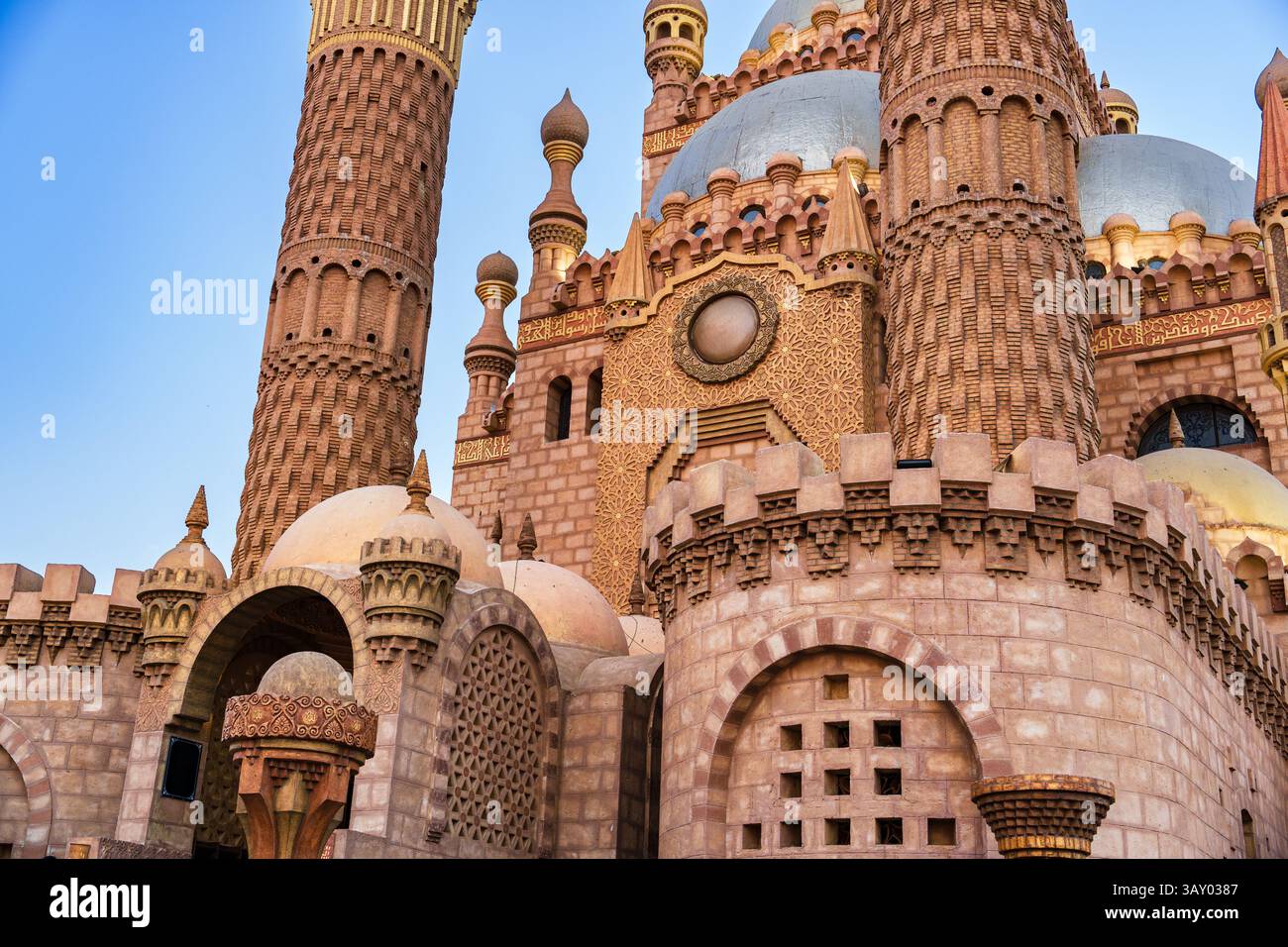 Stunning architecture of a traditional castle with elaborate towers and ...