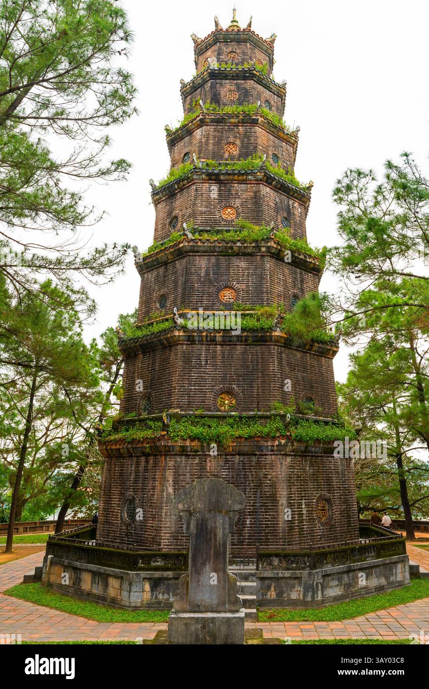 Thien Mu Pagoda located on a small hill overlooking the Song Huong ...