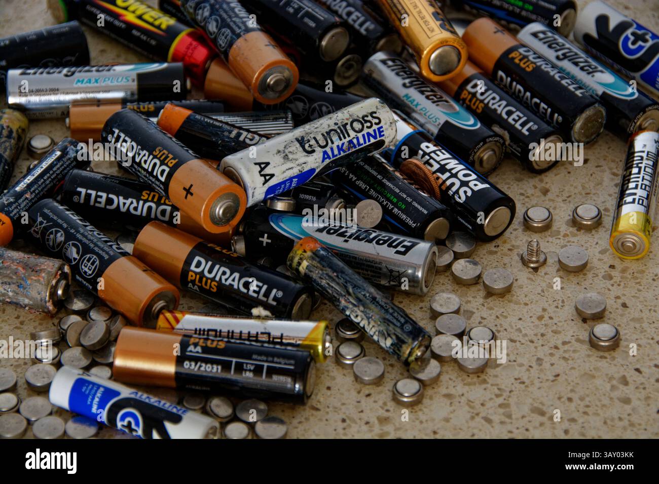Batteries - A Pile of used batteries - mix of standard batteries and ...
