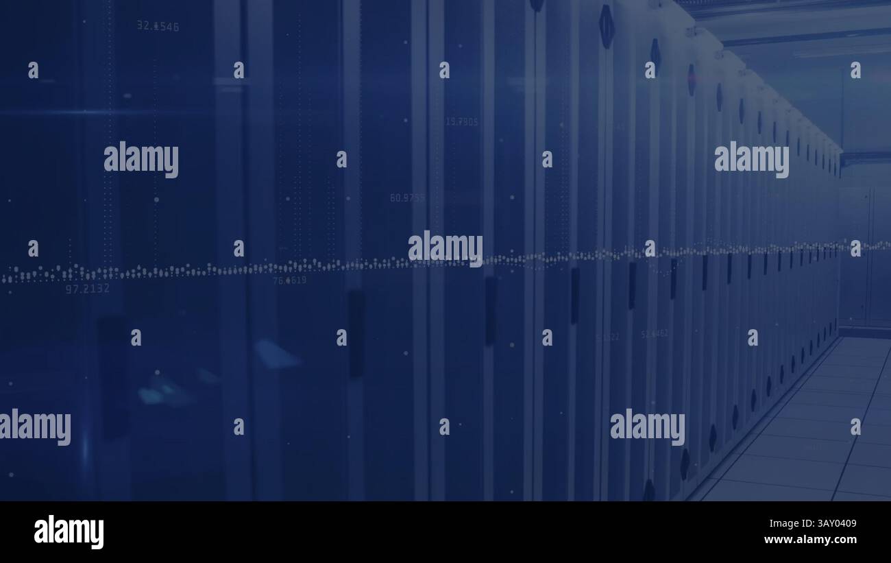 Server cabinets are lining data center aisle in flat tech design with ...