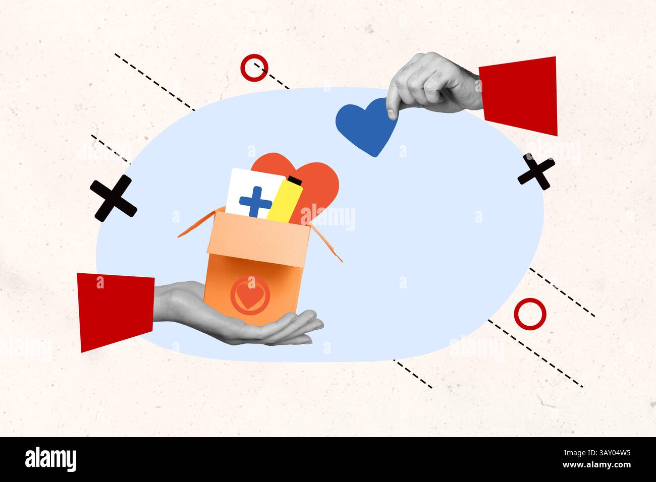 Composite sketch image design trend artwork collage of hand hold box ...