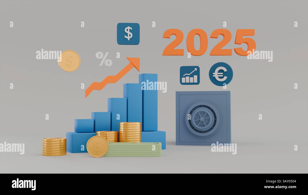 Infographics with growth chart, coins, safe and currency symbols on the ...