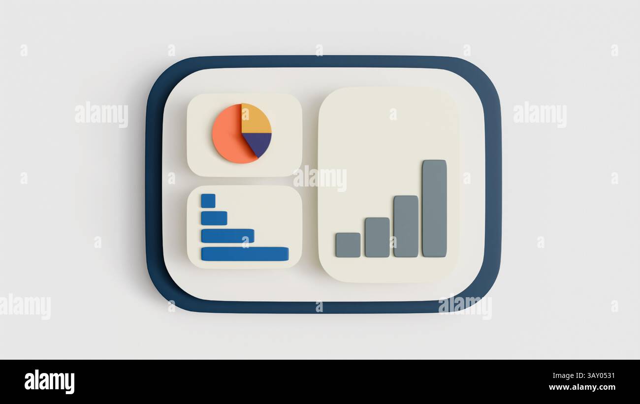 3D infographic with pie chart, bar chart and line graph on light ...
