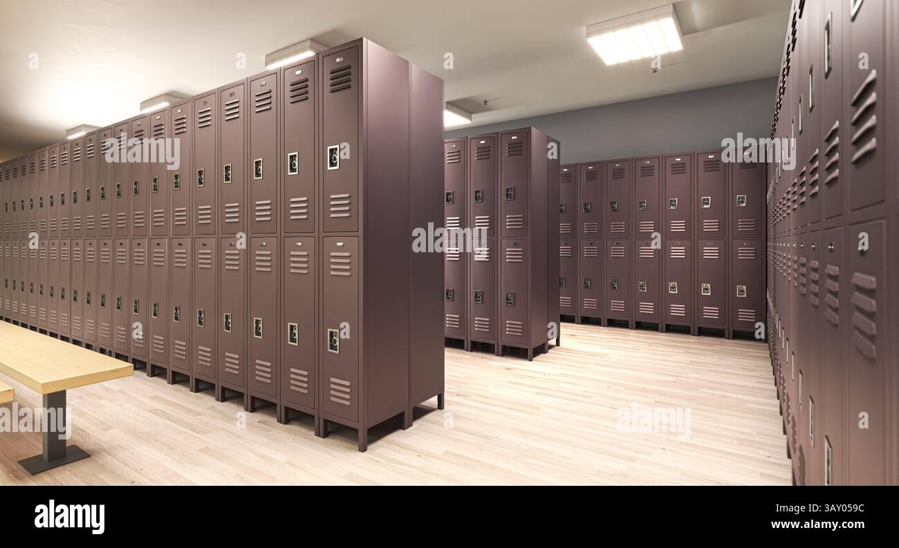 Rows of lockers in an empty locker room 3d nobody Stock Photo - Alamy