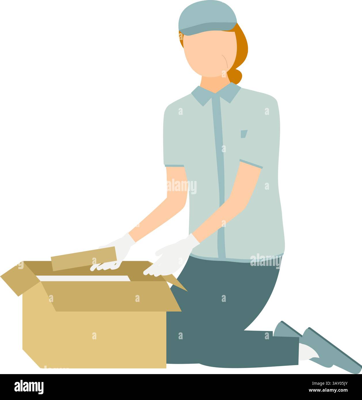 Simple illustration of a senior worker woman wearing a hat putting a ...