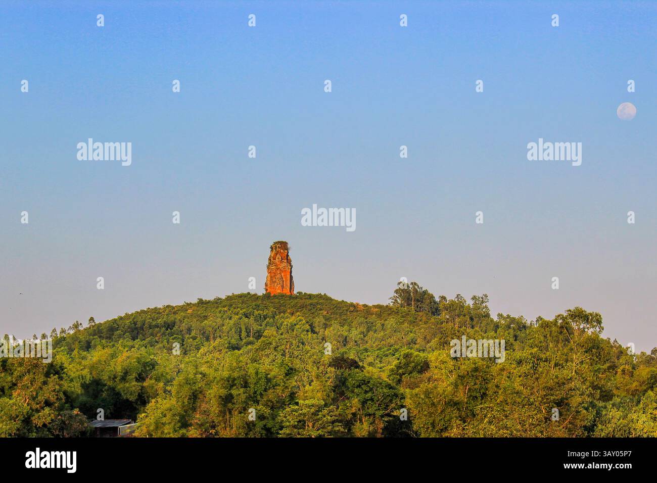 Phu Loc Tower - an ancient Champa tower - glowing red in the sunset ...