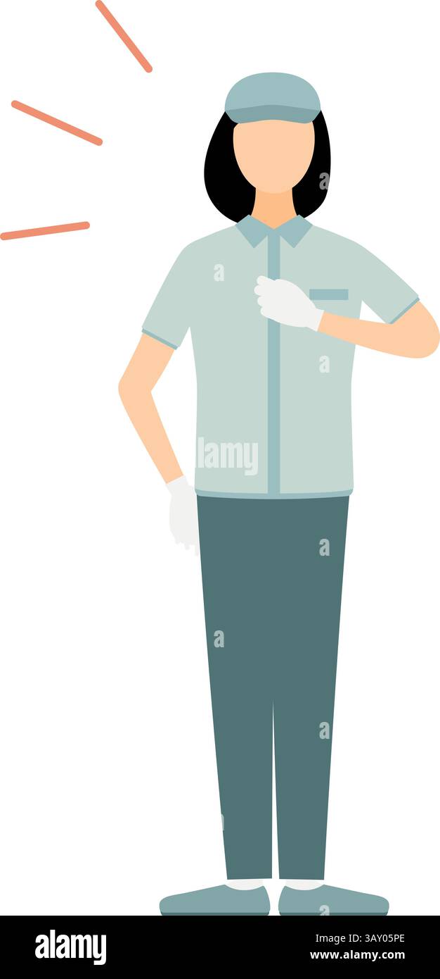 Simple illustration of a worker woman wearing a cap beat his chest ...