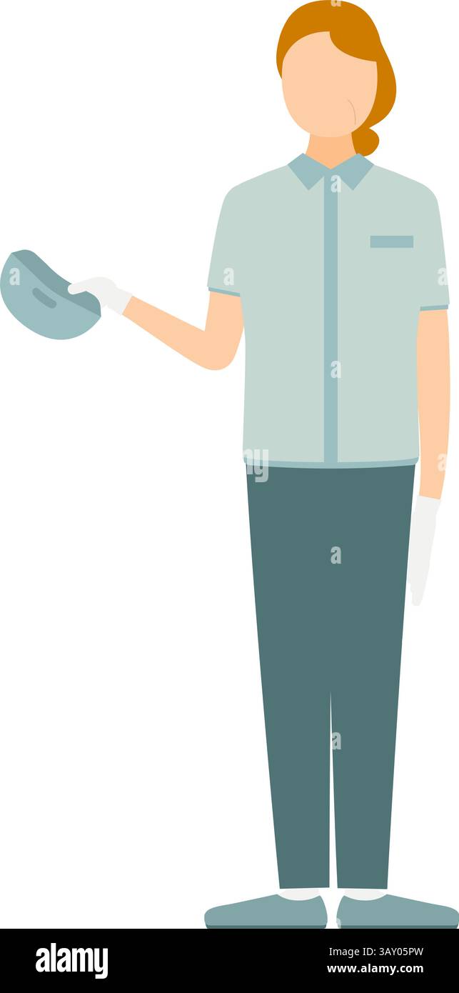 Simple illustration of a senior worker woman wearing a cap taking off ...