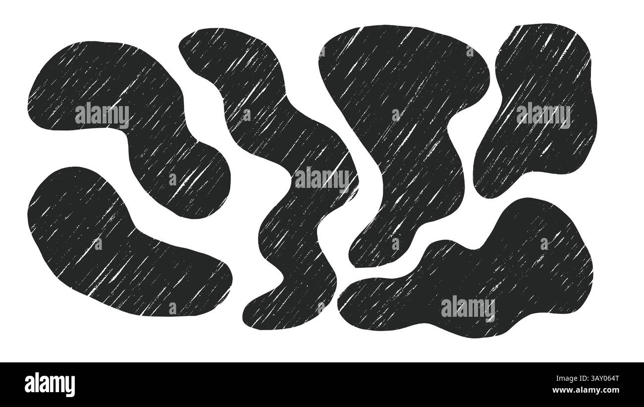 Set of charcoal abstract shapes. Hand drawn pencil or crayon texture ...