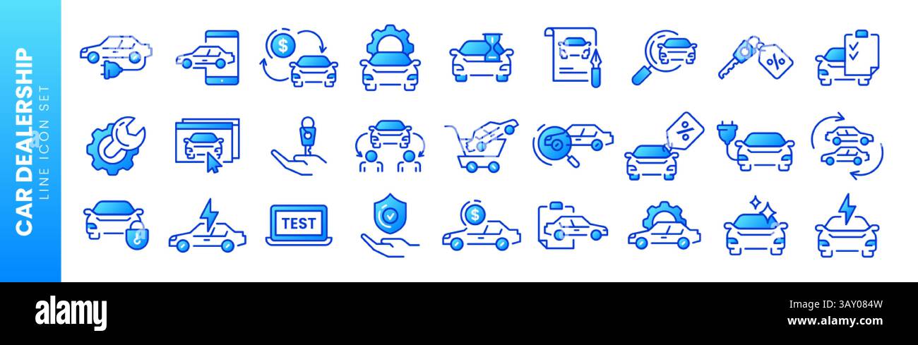 Vector set thin line icons of car dealer. Automotive industry, auto ...