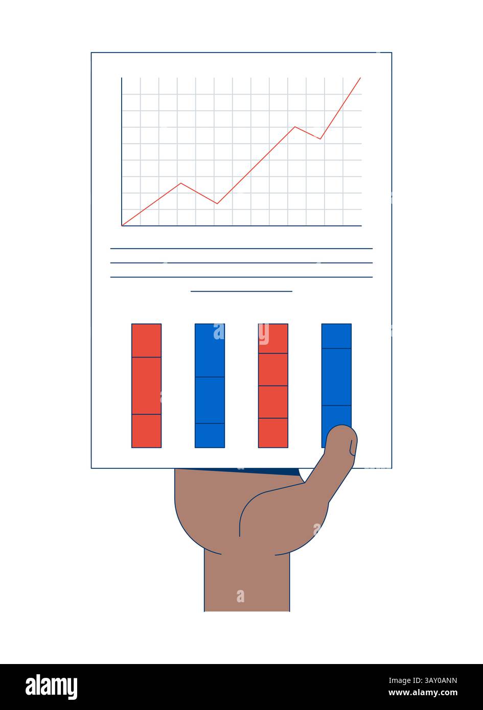 Hand holding line chart and column graphs infographic report vector illustration Stock Vector ...