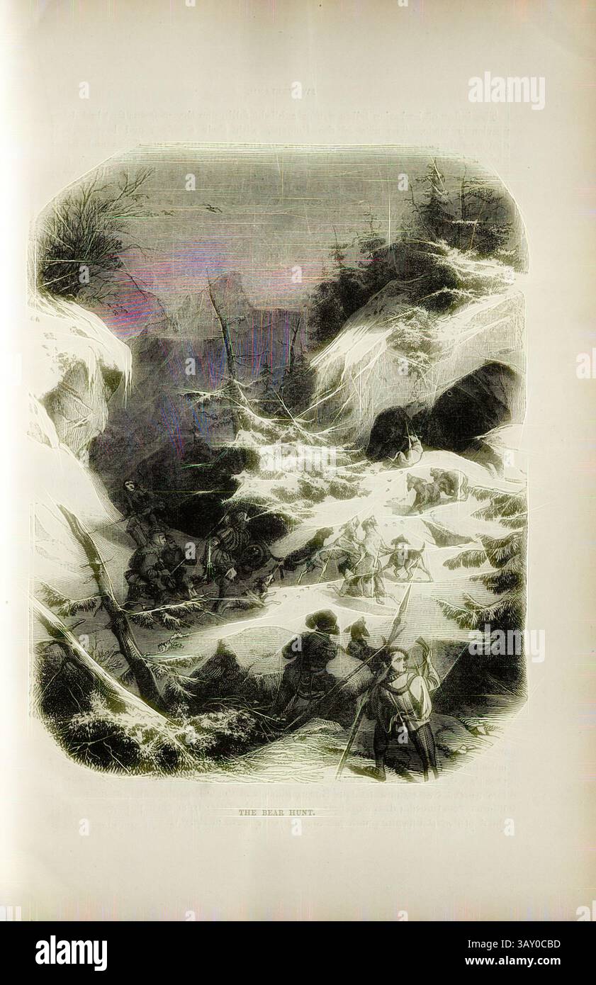 A group of hunters navigates a snowy landscape, diligently tracking a ...