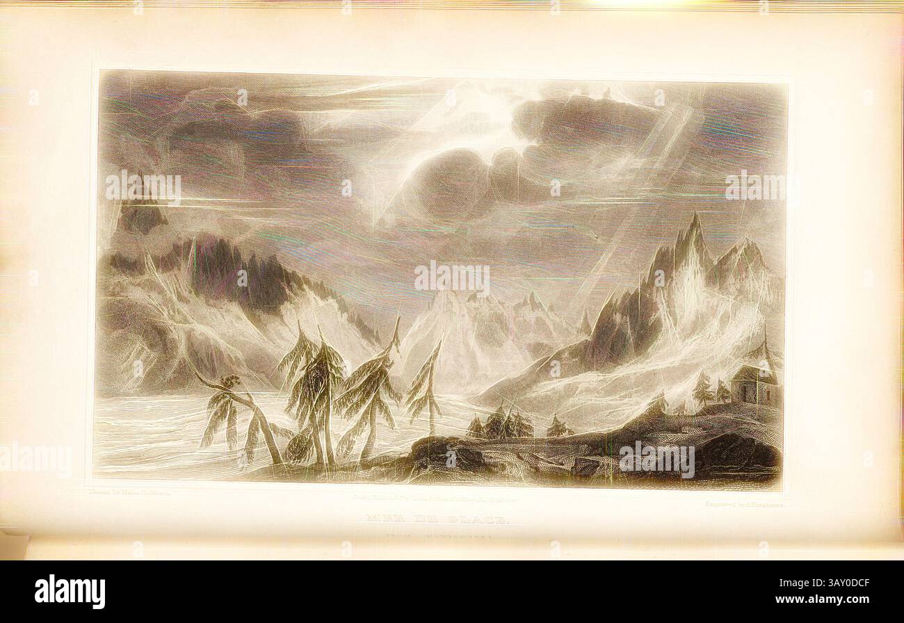 A serene landscape featuring rugged mountains under a dramatic sky ...