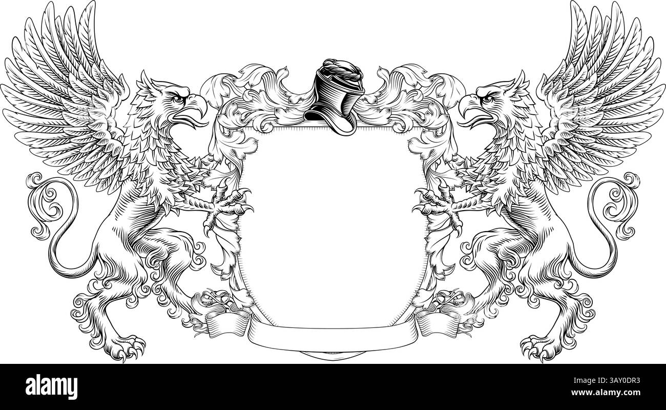 Griffin Coat of Arms Crest Heraldic Knight Shield Stock Vector Image ...