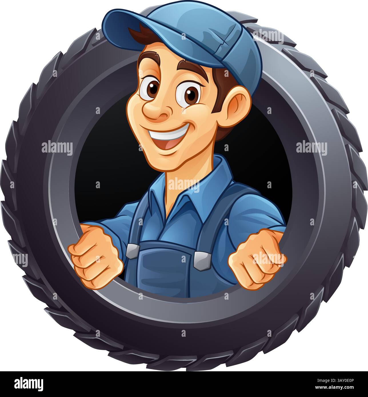 Tyre Tire Car Service Mechanic Mascot Cartoon Man Stock Vector Image ...