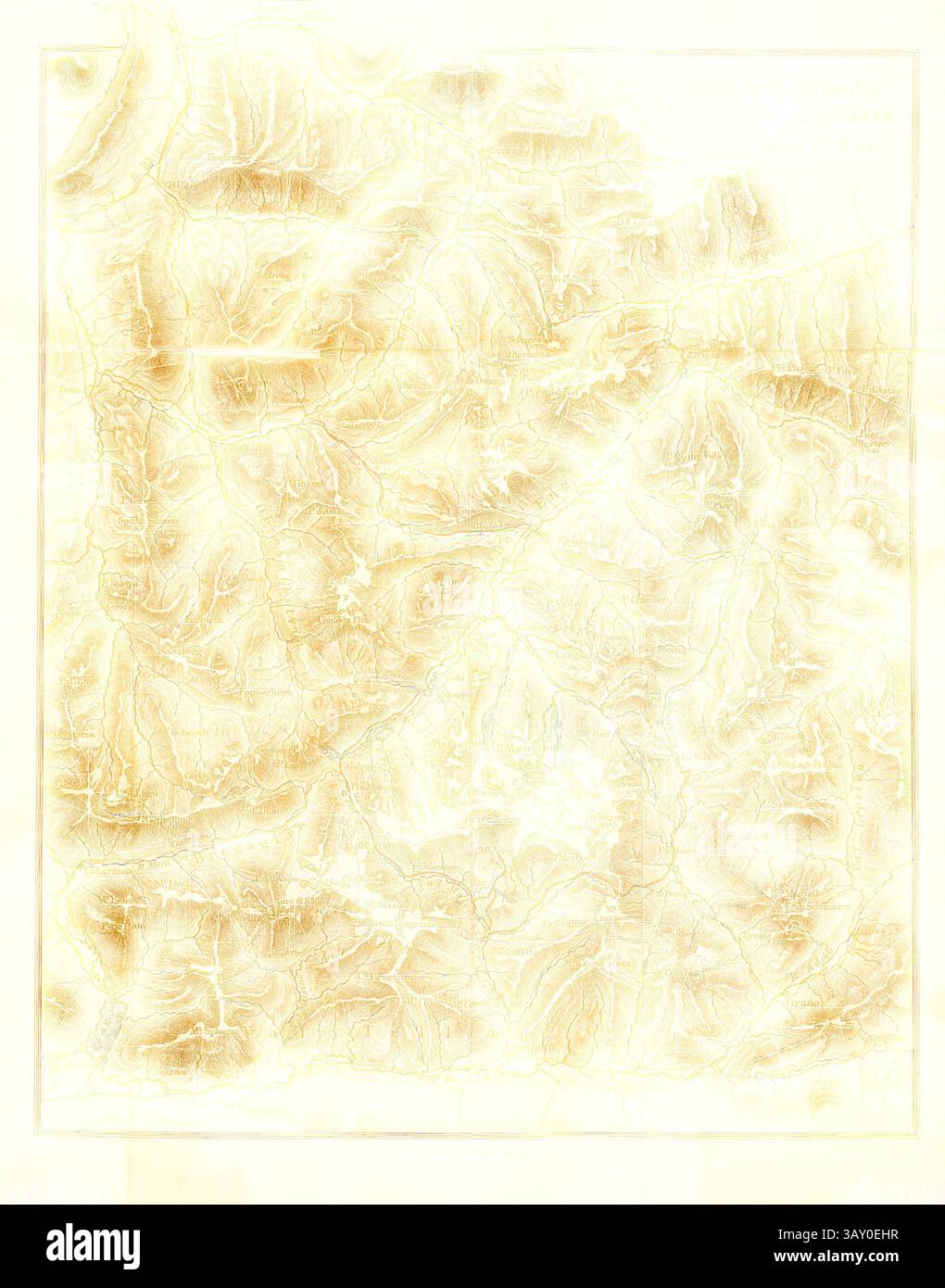 A detailed topographic map showcasing a mountainous terrain, featuring ...