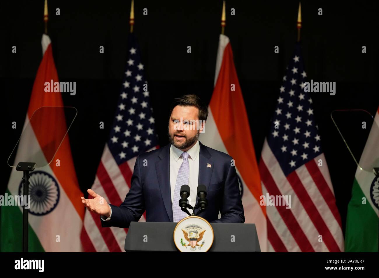 U.S. Vice President JD Vance speaks at the Rajasthan International ...
