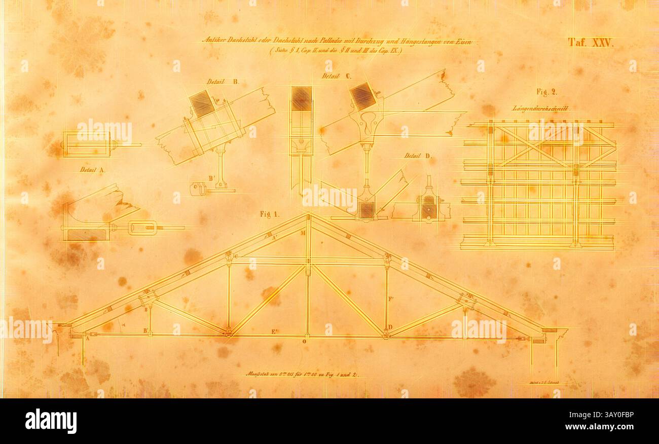 A vintage architectural blueprint showcasing detailed illustrations of ...