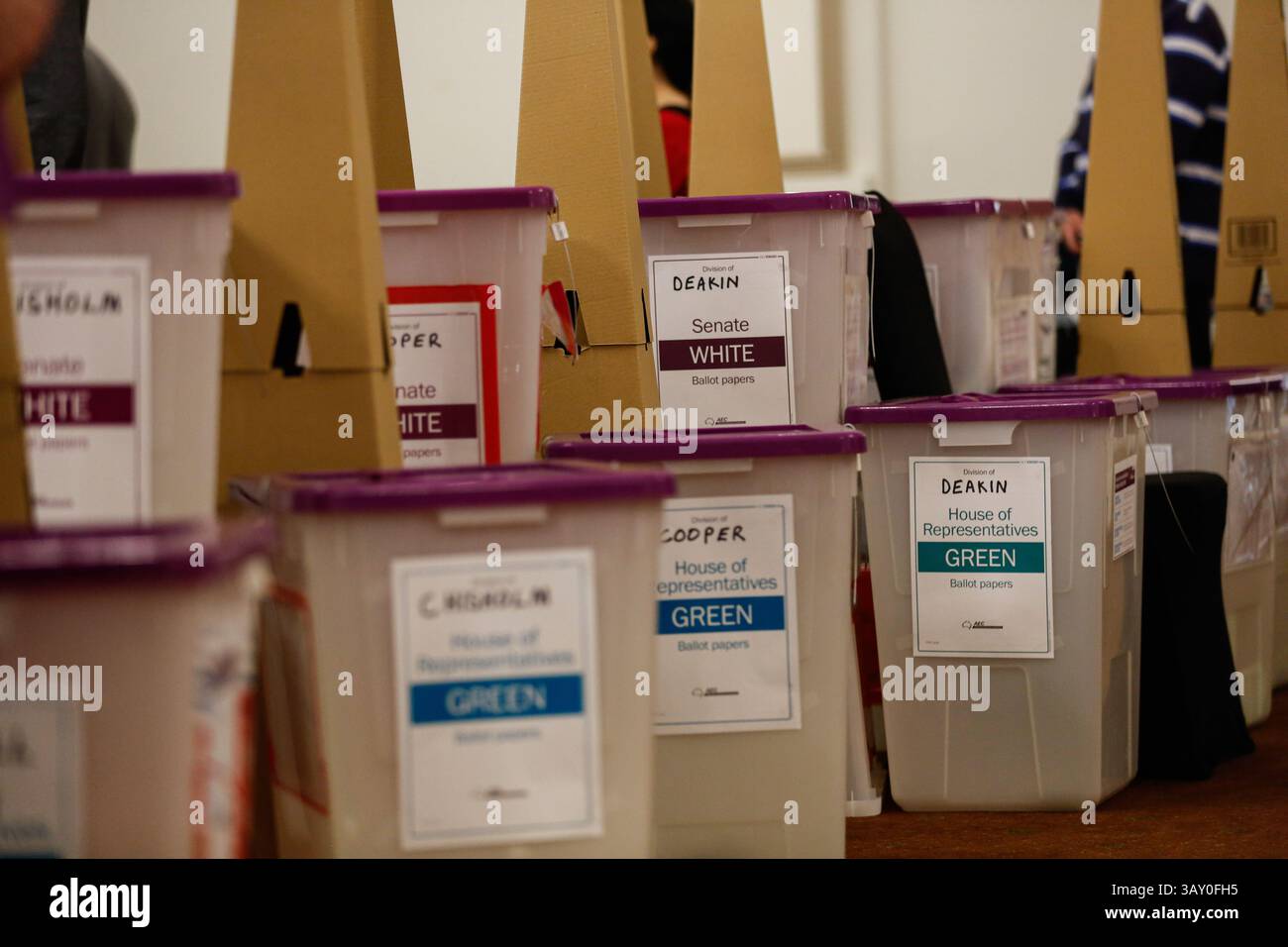 Ballot boxes are seen at a polling centre during the early voting for ...