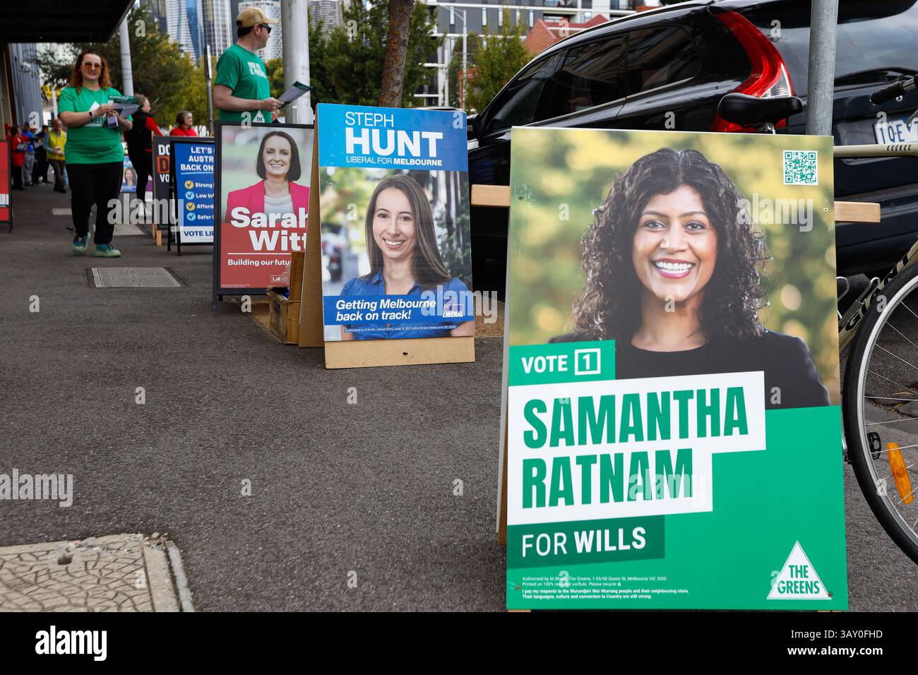 Campaign posters and signs are seen outside a polling centre during the ...