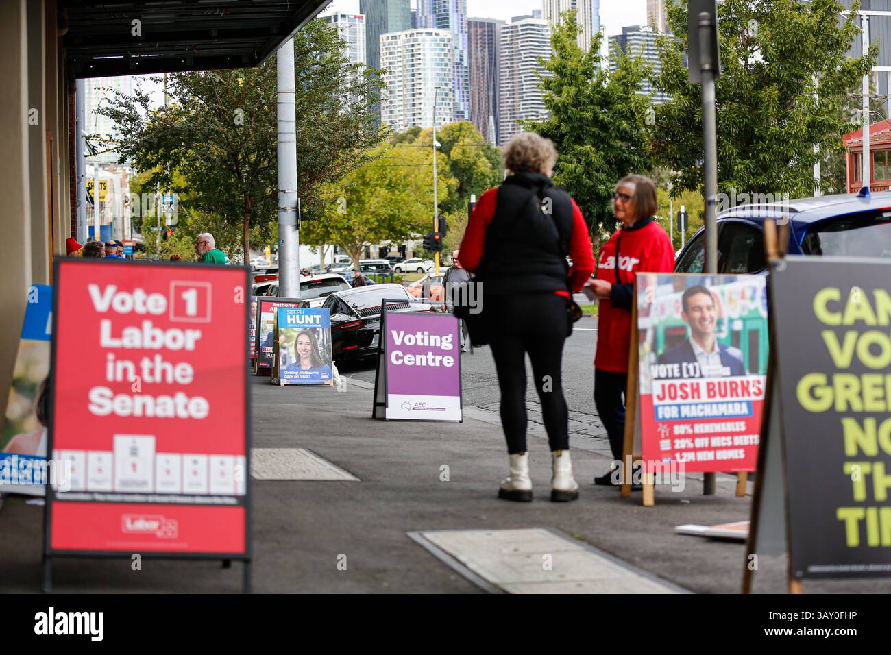 Campaign posters and signs are seen outside a polling centre during the ...