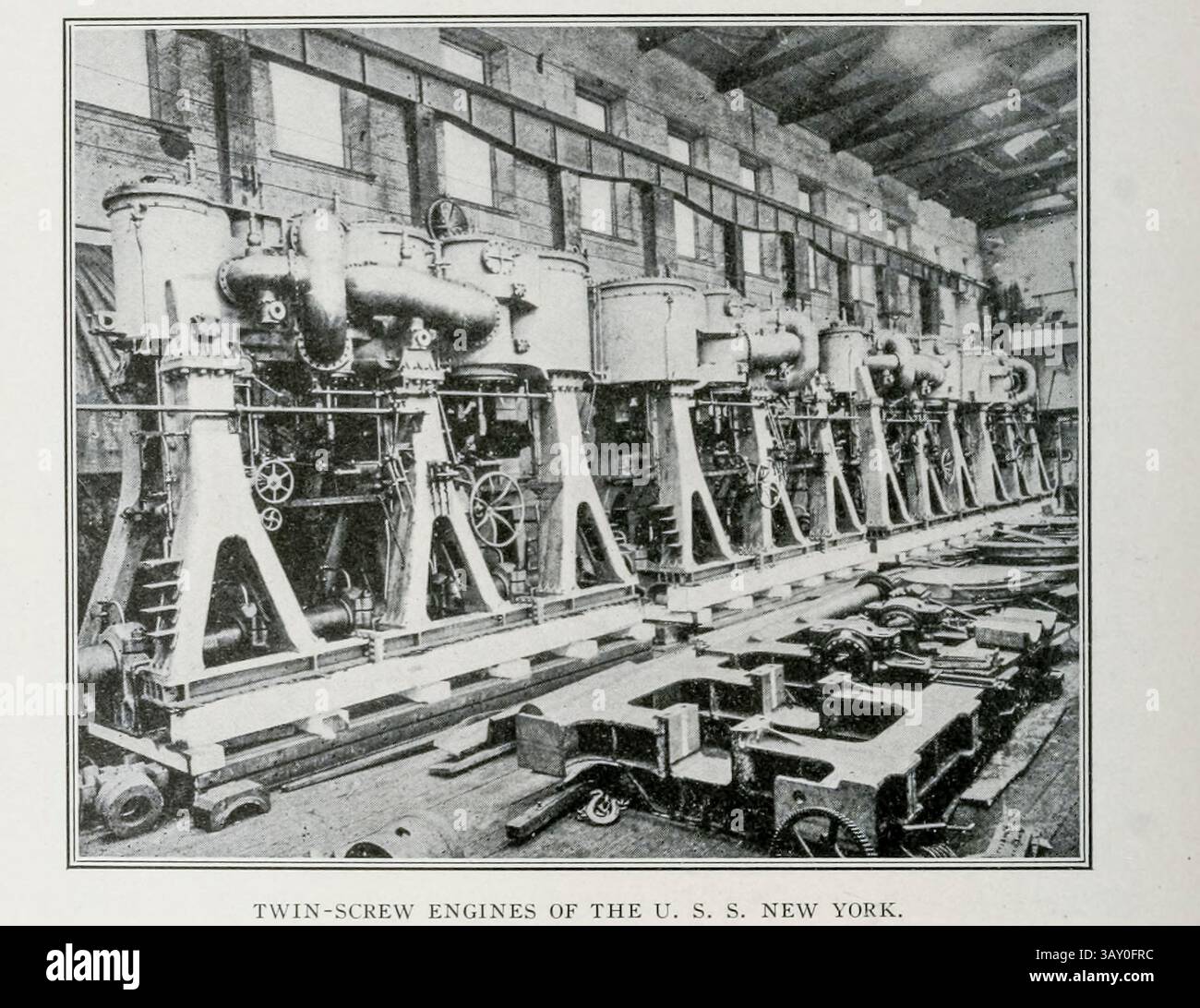 TWIN-SCREW ENGINES OF THE U. S. S. NEW YORK. Each set is divided into ...