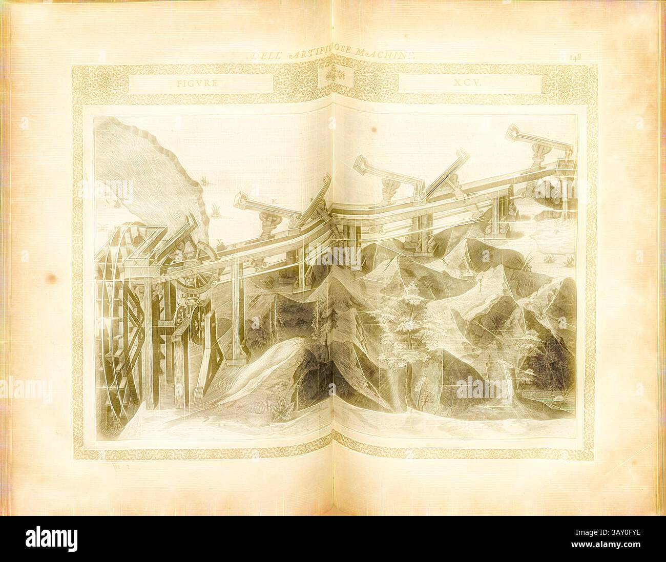 An intricate illustration depicts a complex system of machinery ...