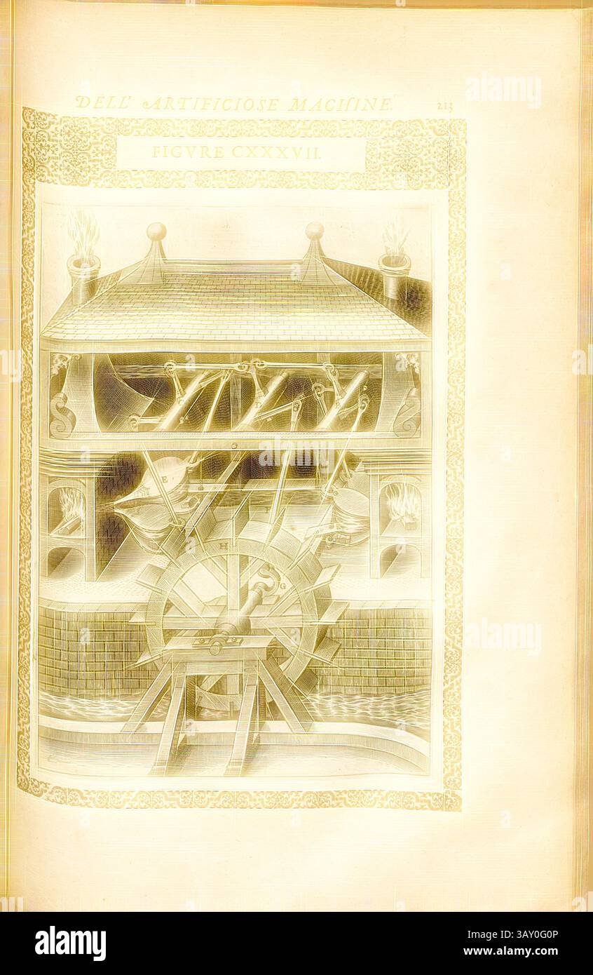 A detailed illustration of an intricate mechanical apparatus featuring ...