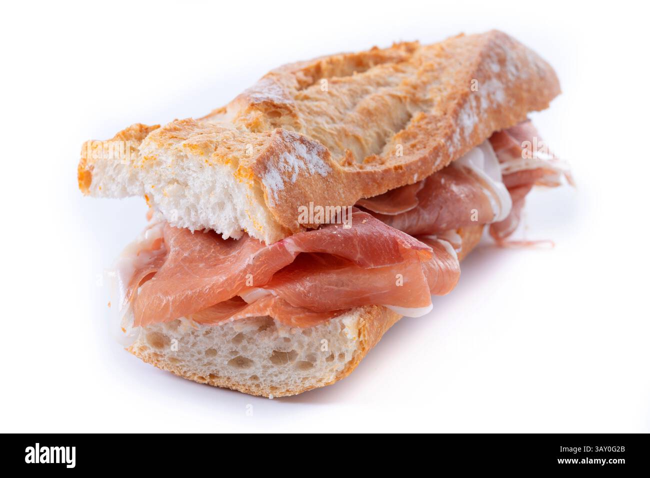 Spanish serrano ham sandwich isolated on white background. Spanish ...