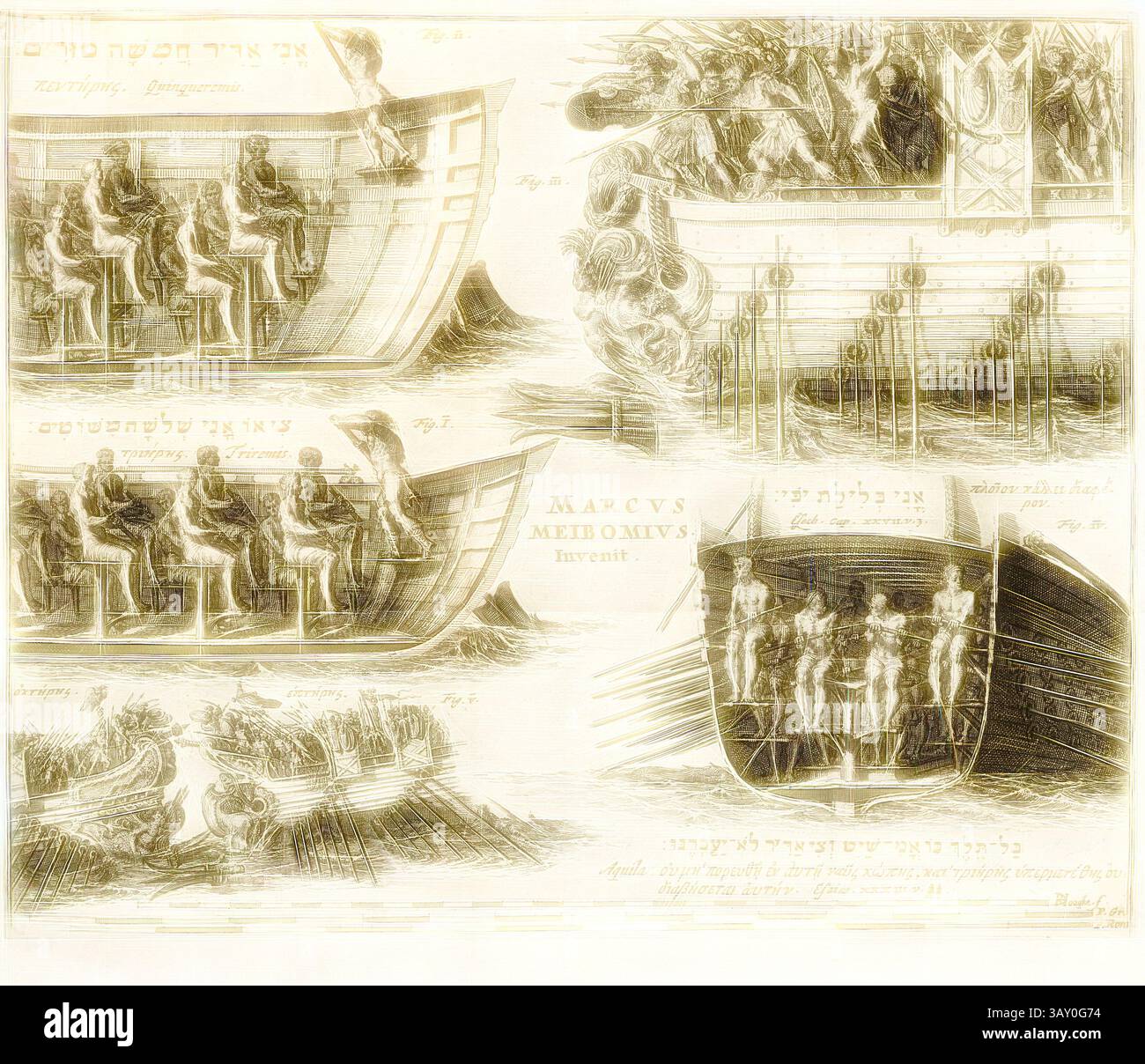 An intricate illustration depicting various ship designs and ...