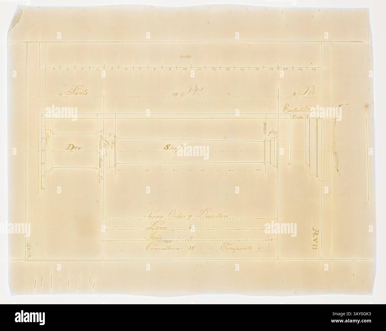 A detailed architectural blueprint featuring intricate lines and ...