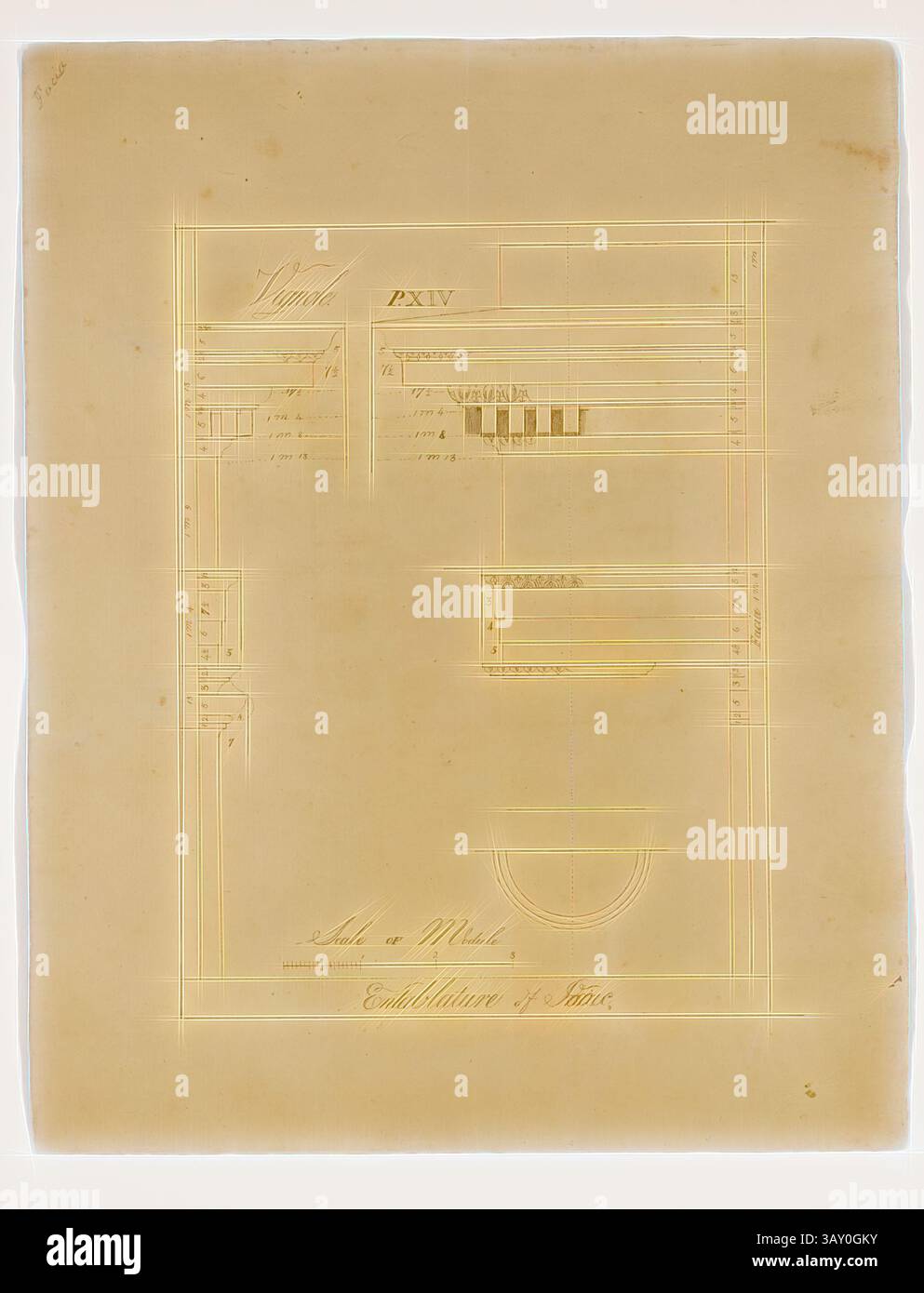 A detailed architectural blueprint featuring intricate lines and ...