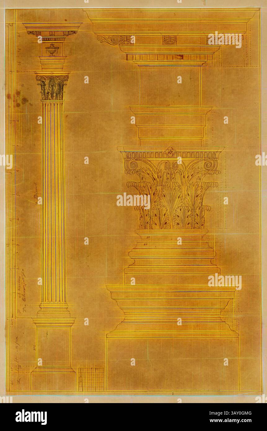 Detailed architectural drawings featuring classical columns, showcasing ...