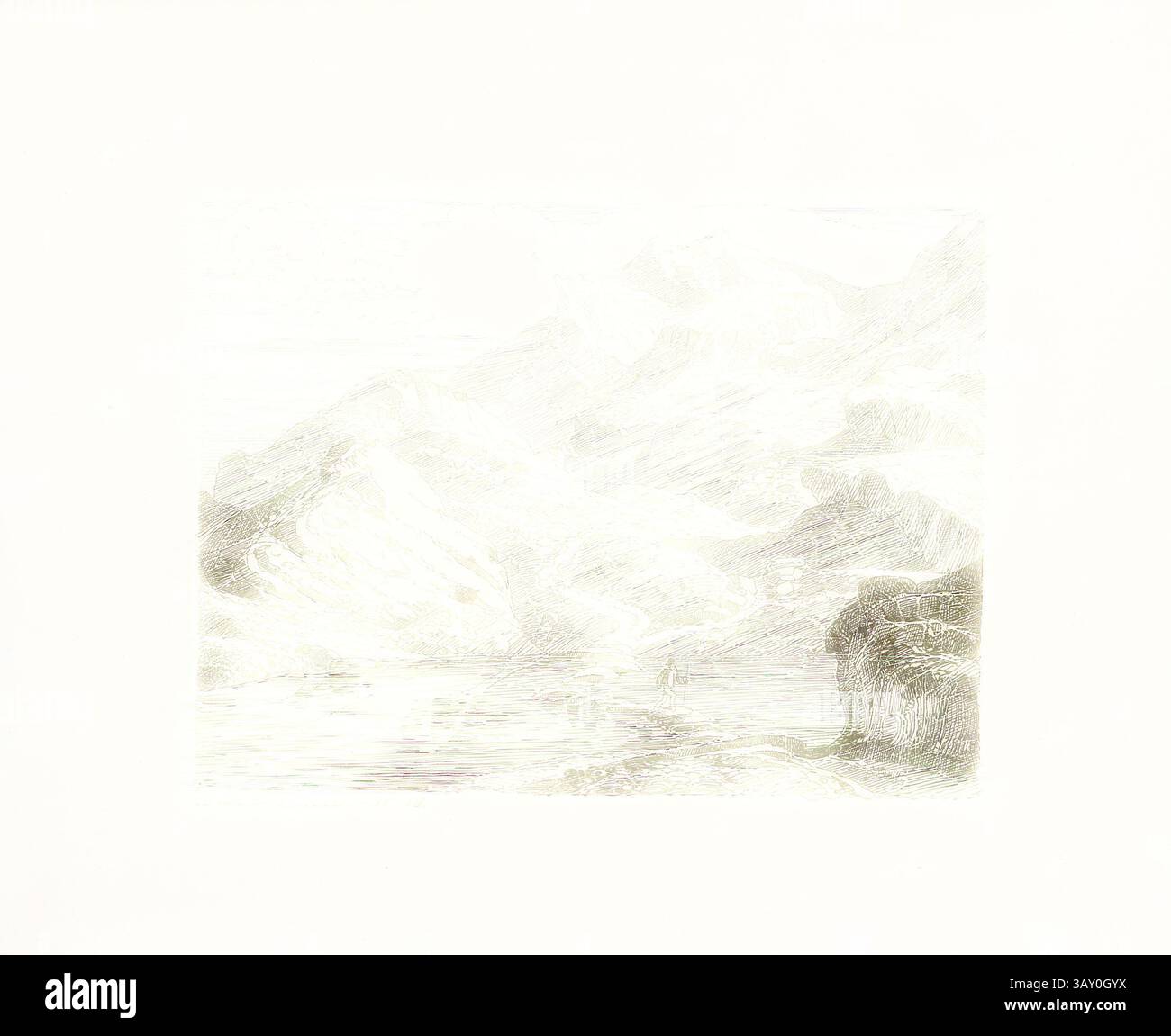 A serene landscape featuring distant mountains and a gentle body of ...