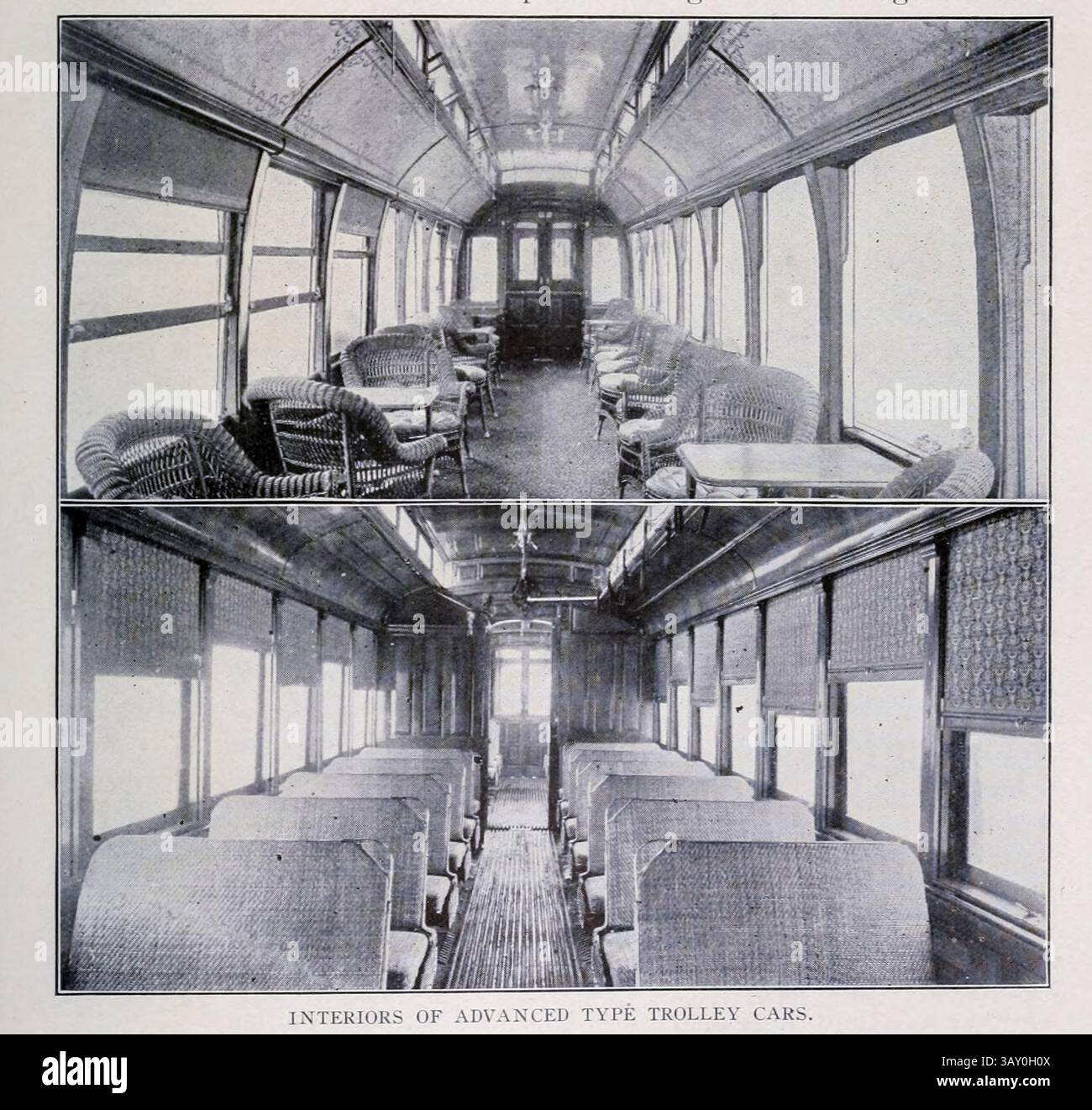 INTERIOR OF ADVANCED TYPE TROLLEY CARS. The car above is the "Ondiara ...