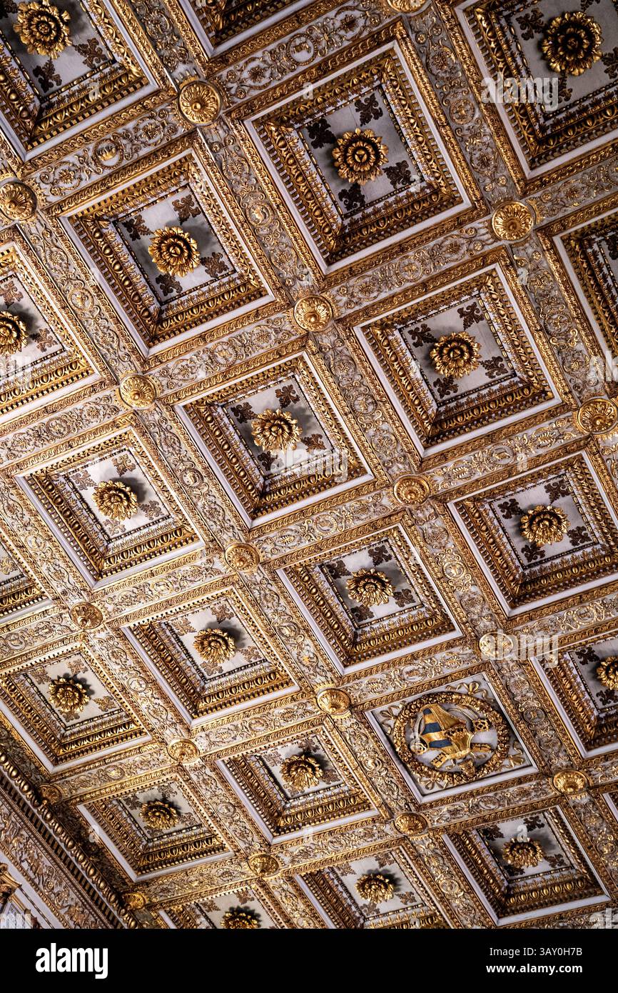 Ornate golden coffered ceiling of the Papal Basilica of Santa Maria ...