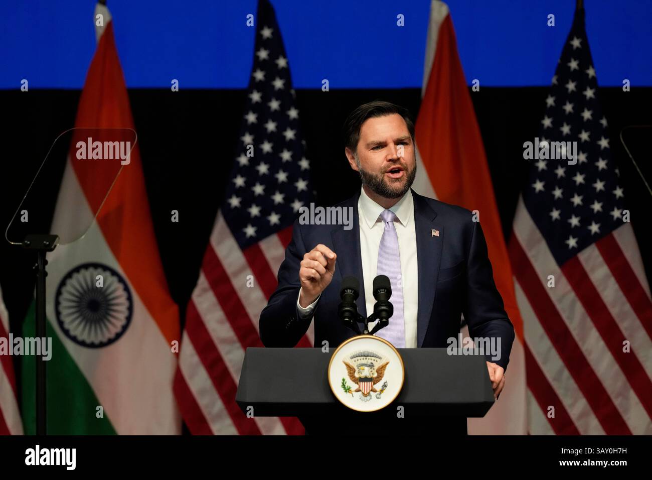 U.S. Vice President JD Vance speaks at the Rajasthan International ...