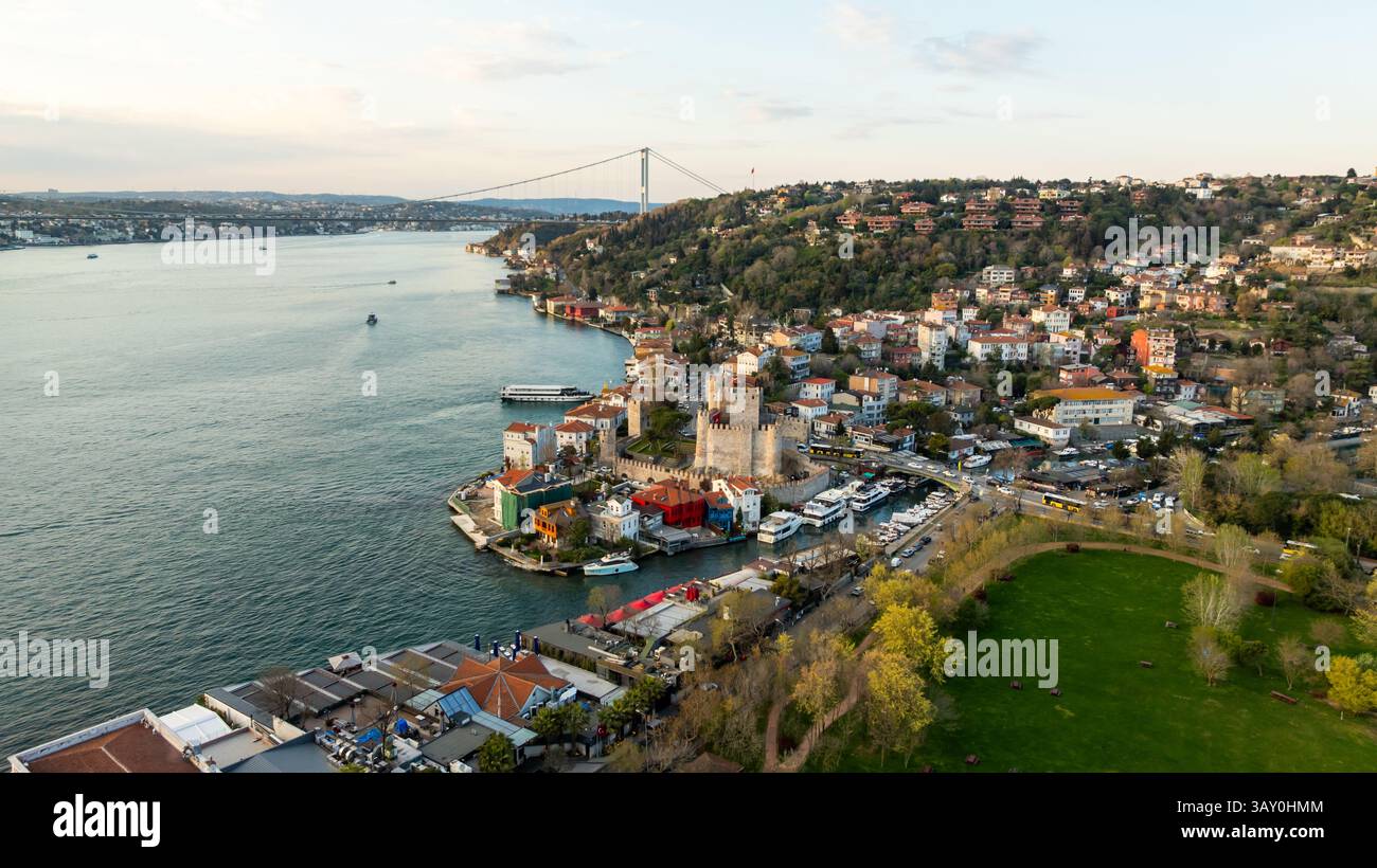 Aerial view of the historic Anadolu Fortress by the Bosphorus with ...