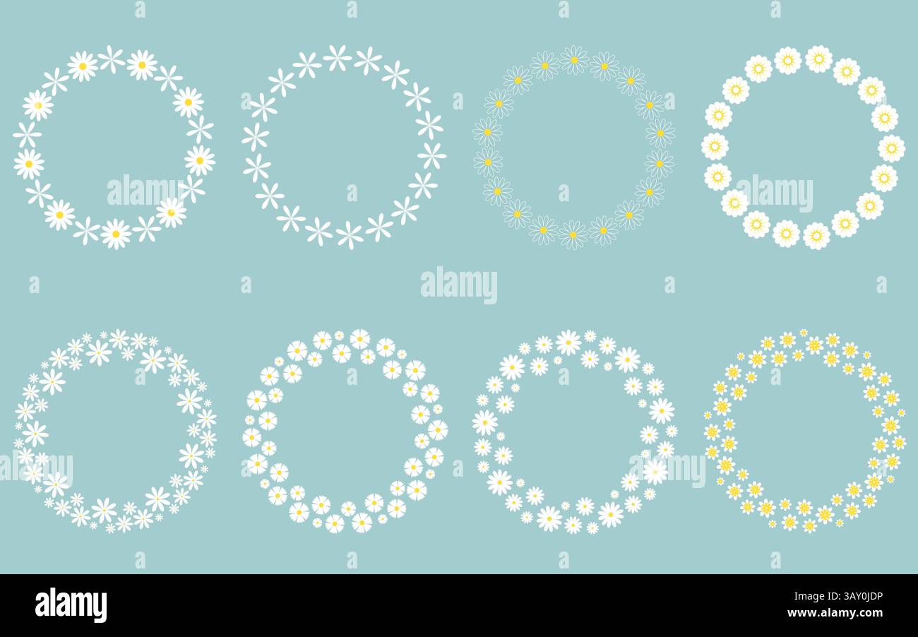Set of round floral wreaths. Botanical circular wreaths. Wild flowers ...