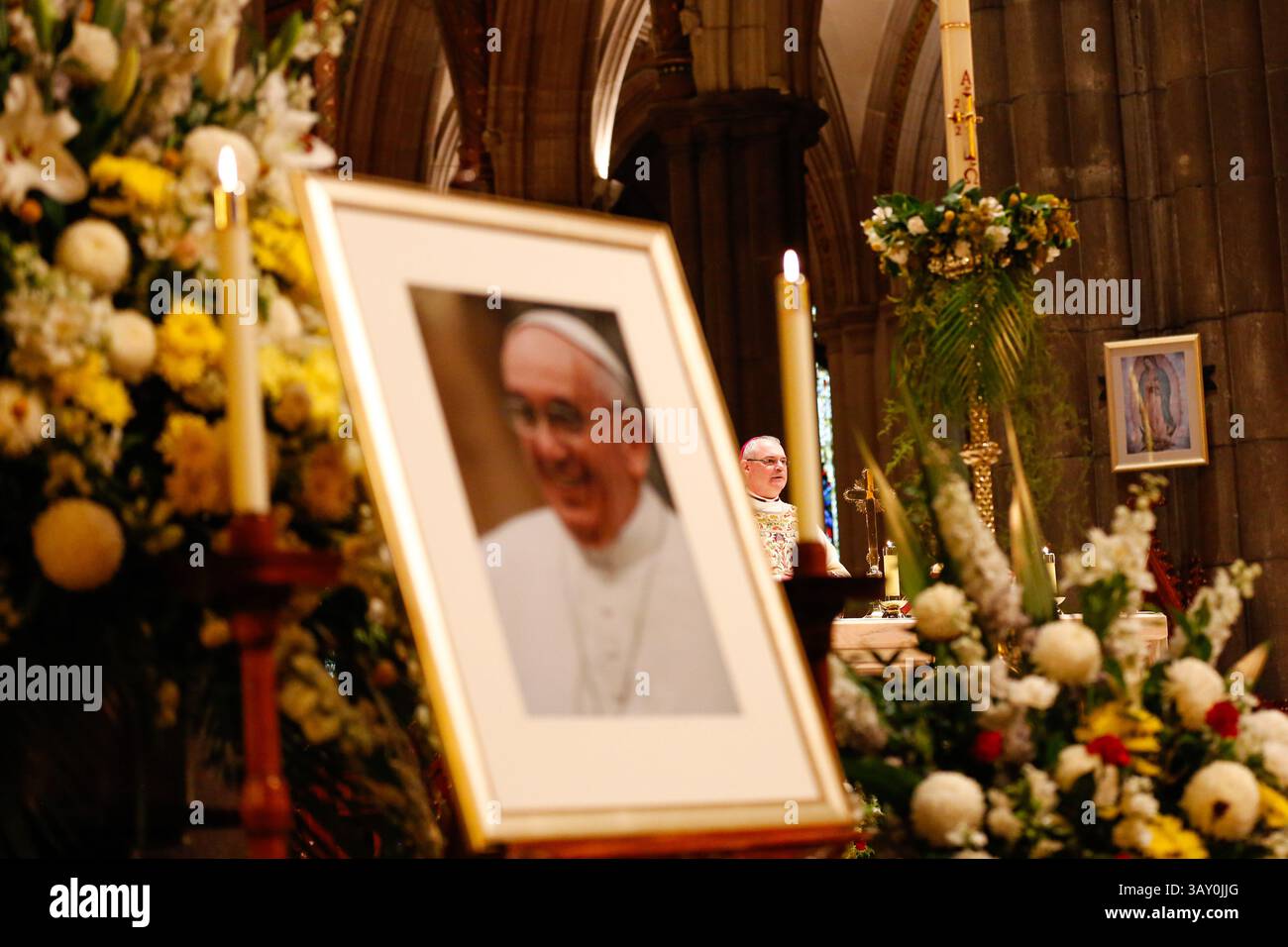 Melbourne, Australia. 22 April, 2025. A portrait of Pope Francis is ...