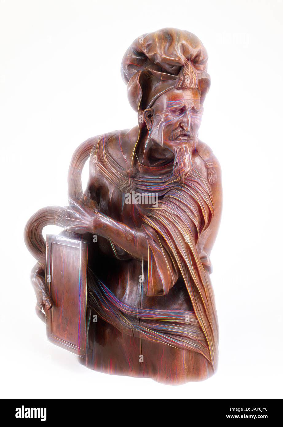 A meticulously carved wooden figure depicting a wise man in traditional ...