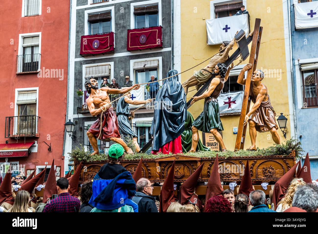 Good Friday procession En el Calvario in Cuenca. Depicted is the Paso ...