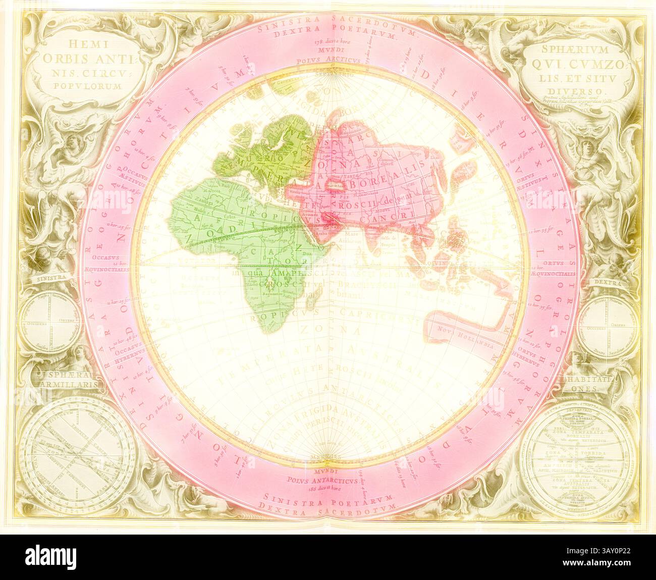 An antique map depicting the ancient world, featuring a circular layout ...