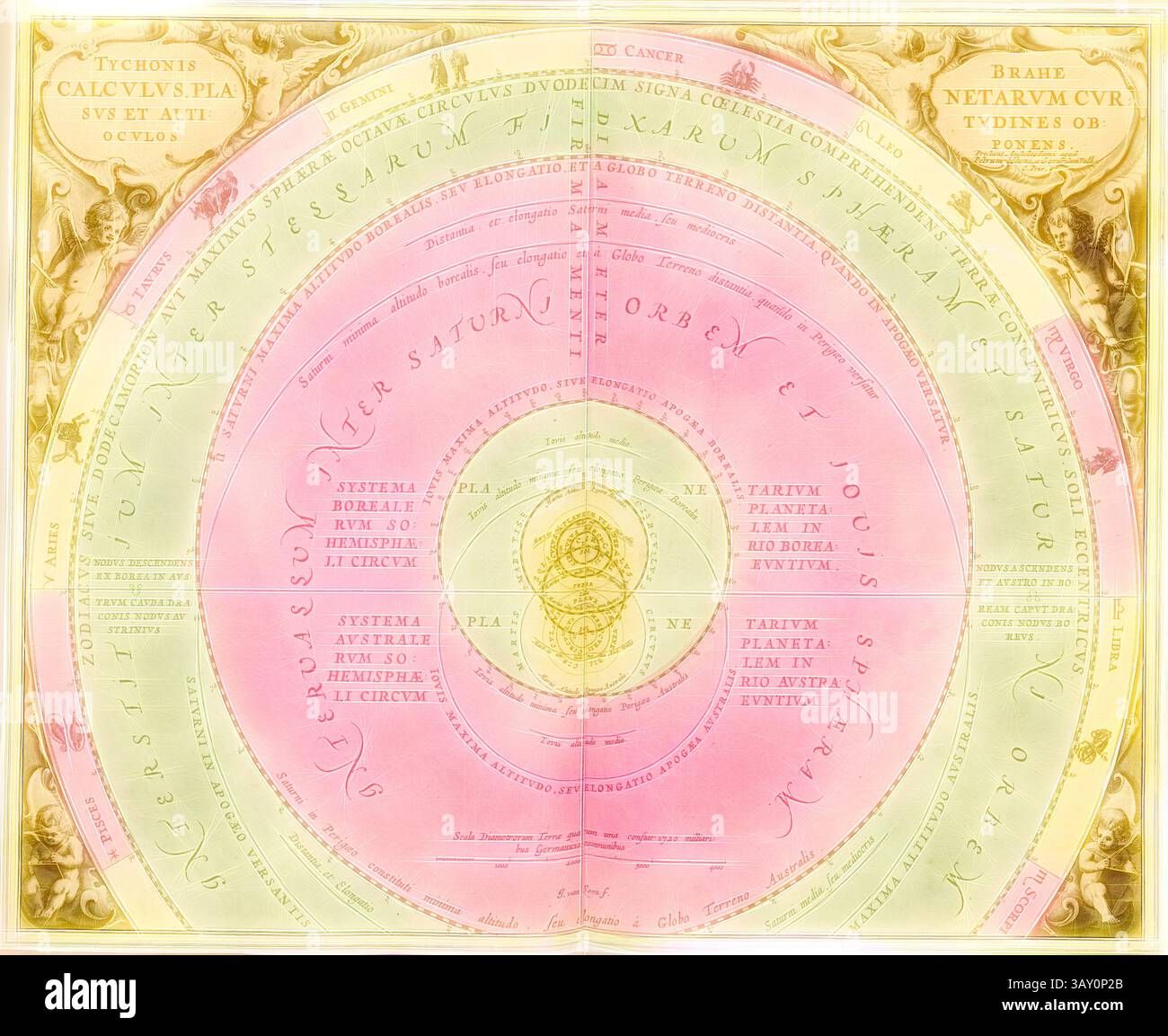 An intricate celestial chart depicting the astrological signs and ...