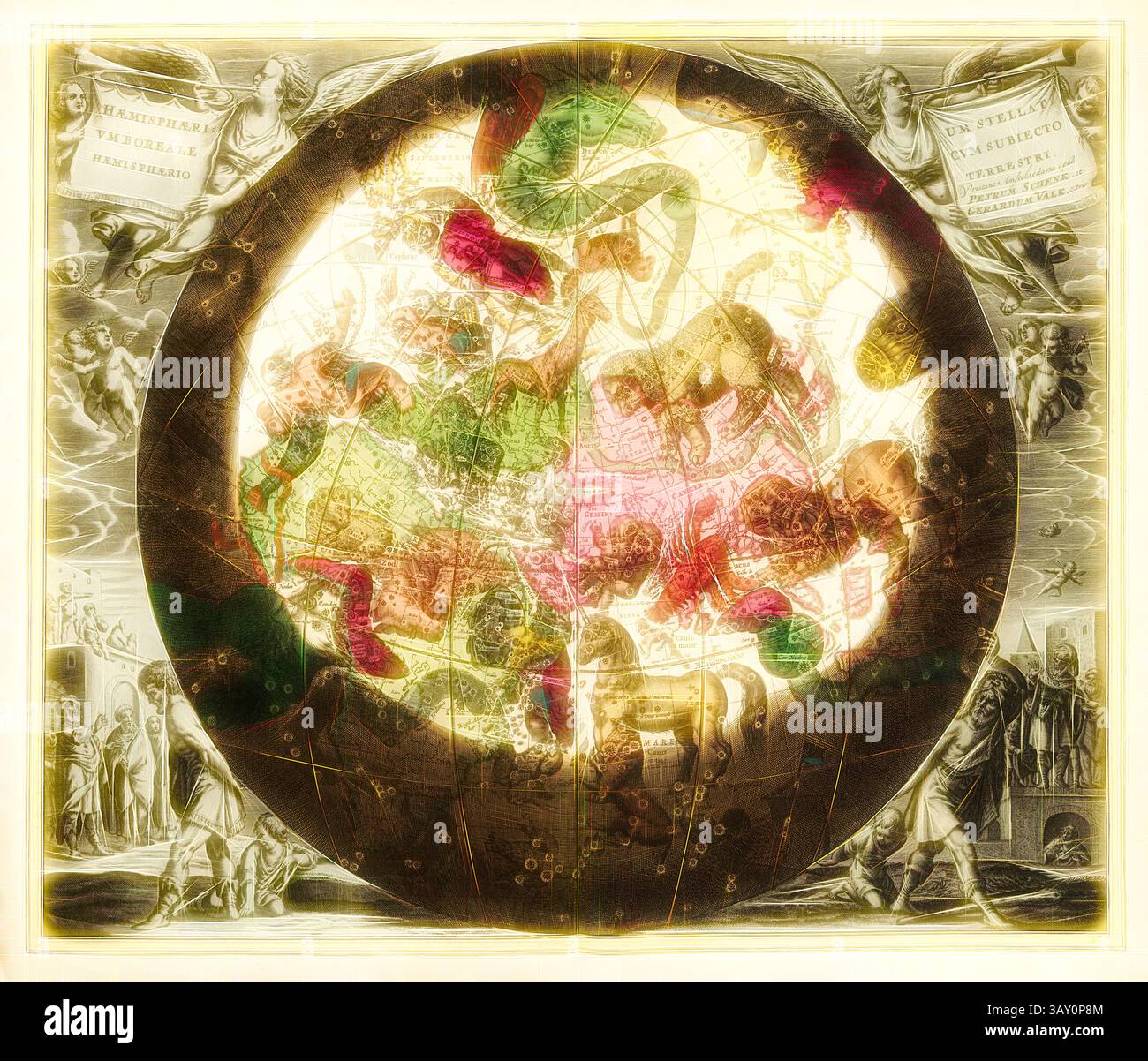 A beautifully detailed celestial map depicting constellations, with ...