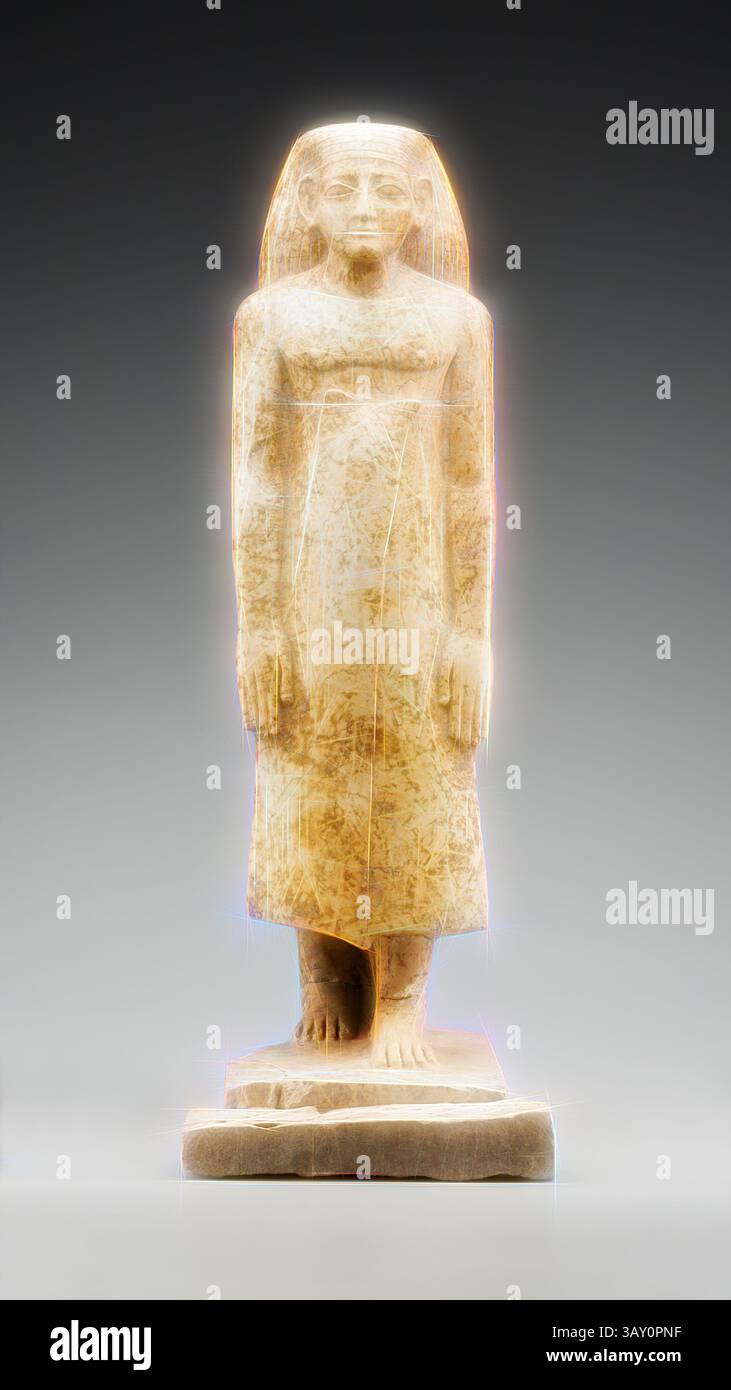 An ancient statue of a standing figure, characterized by a smooth ...