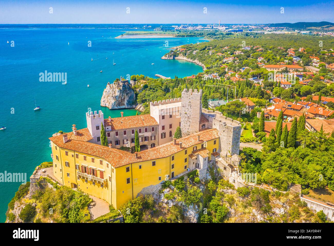 Aerial View of Old Landmark on the Cliffside Above the Adriatic Sea ...