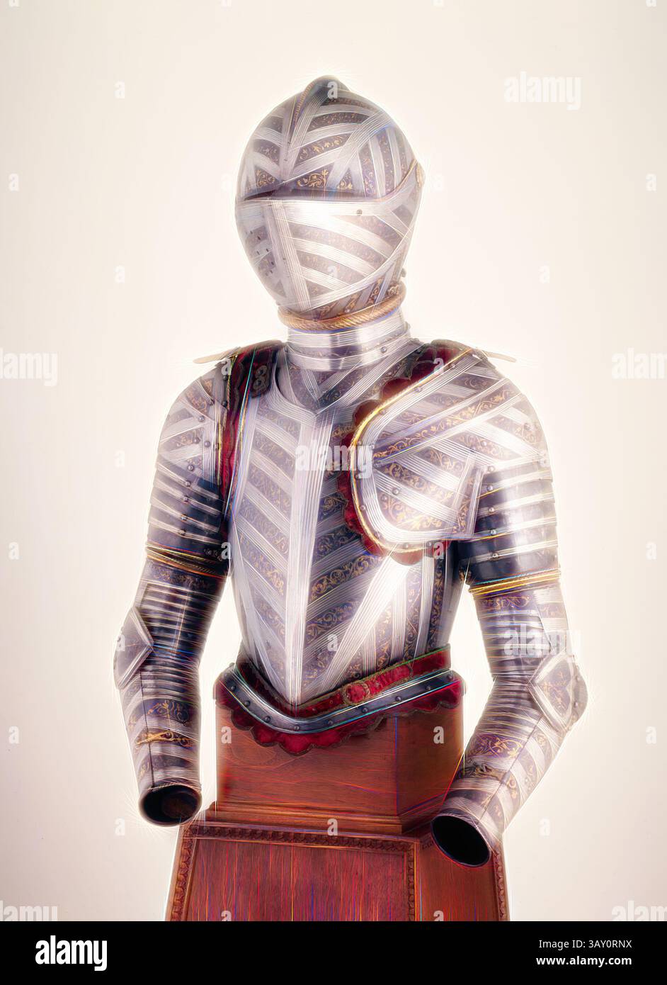 A beautifully crafted suit of armor, intricately designed with metallic ...